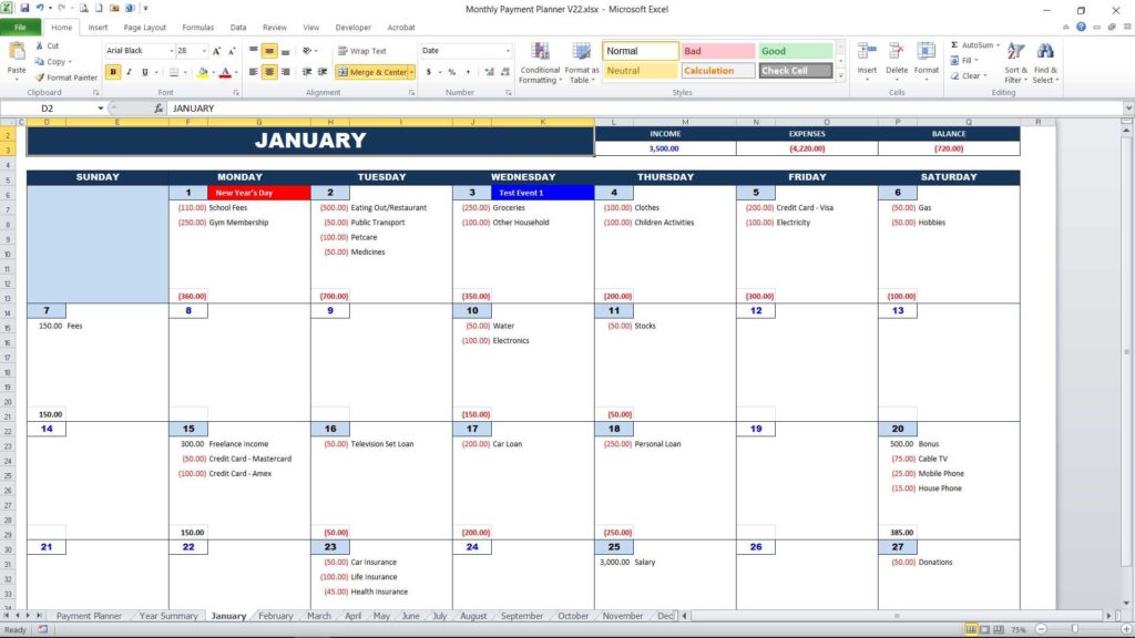 Bill Payment Calendar » The Spreadsheet Page