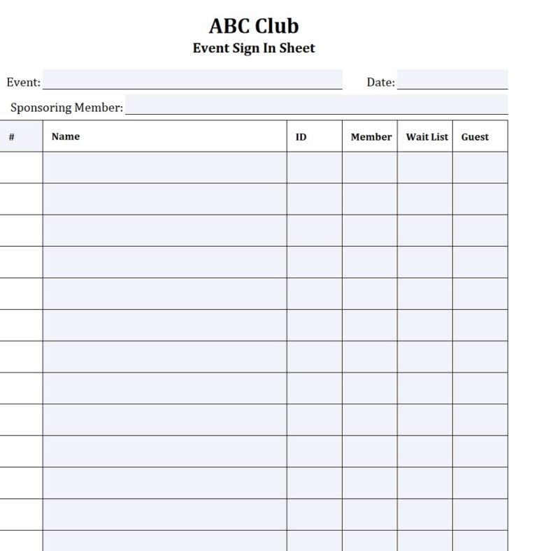 Sign-In Sheet Templates » The Spreadsheet Page