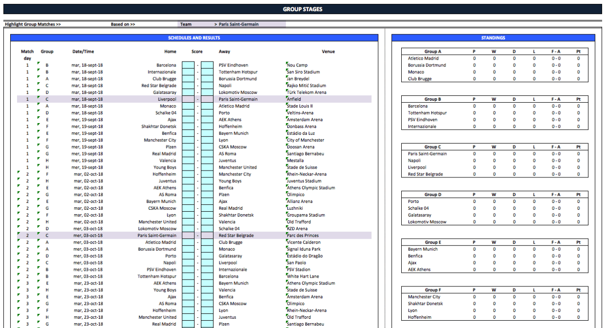 Excel Sport Templates » The Spreadsheet Page