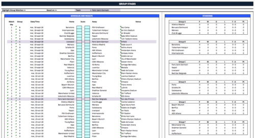 Excel Sport Templates » The Spreadsheet Page